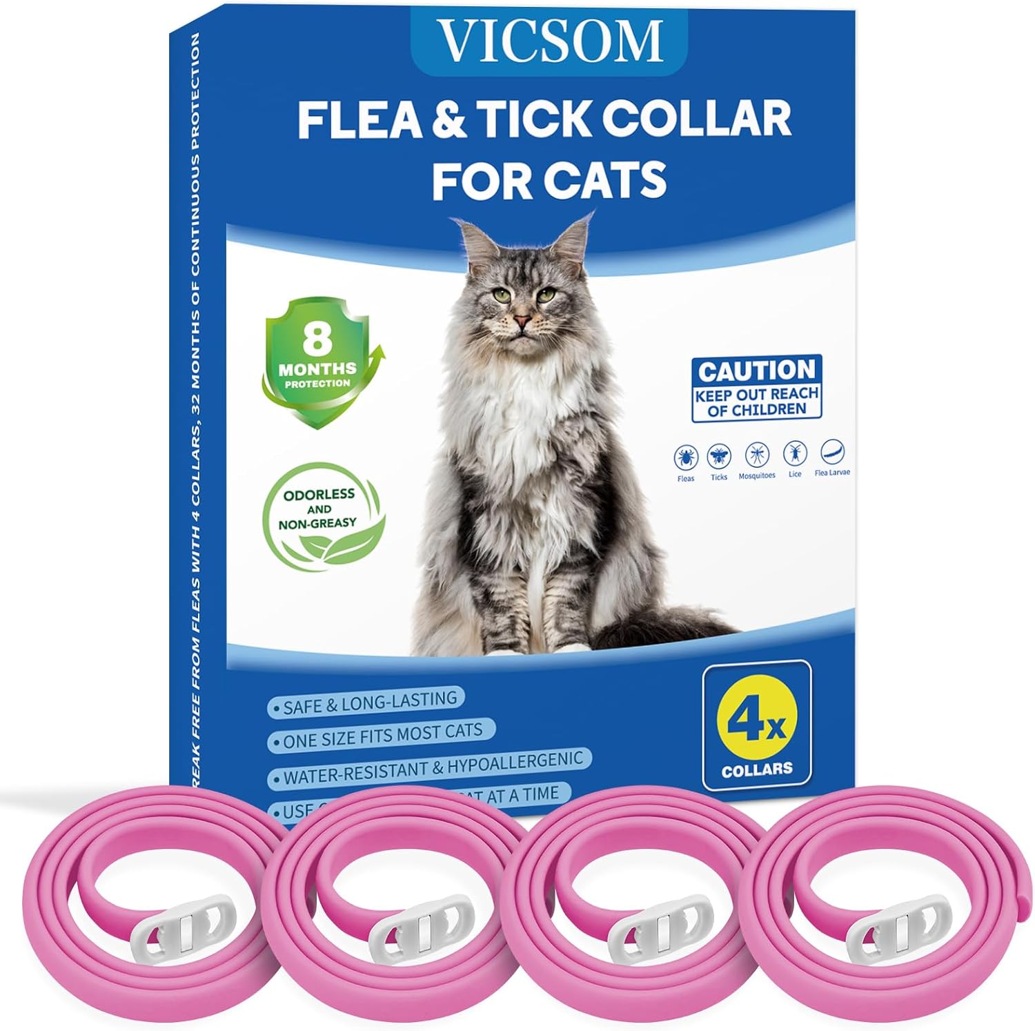 Amazon.com: 4 Pack Flea Collar for Cats, Cat Flea and Tick Collar 8 ...