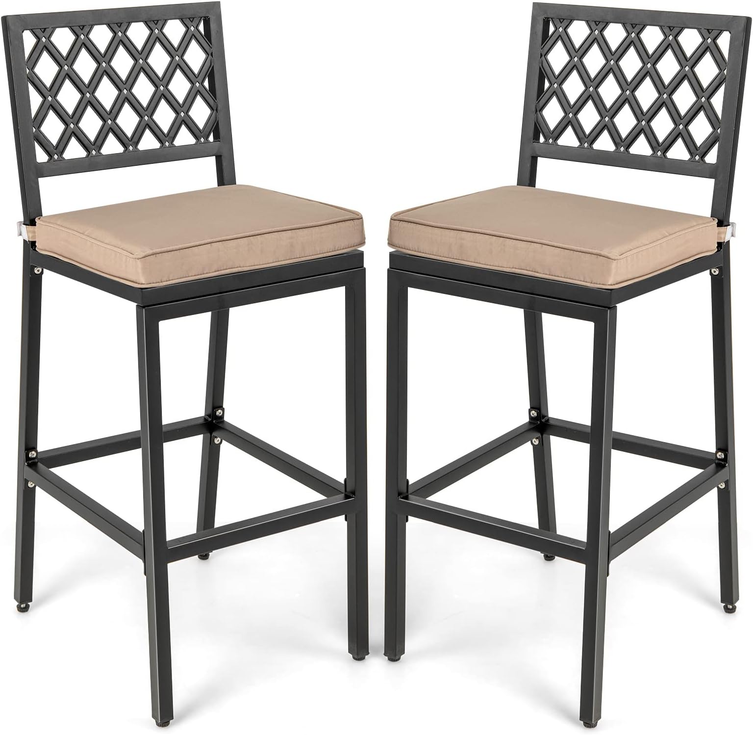 COSTWAY Bar Stools Set of 2, All-Weather Upholstered Bar Chairs with ...