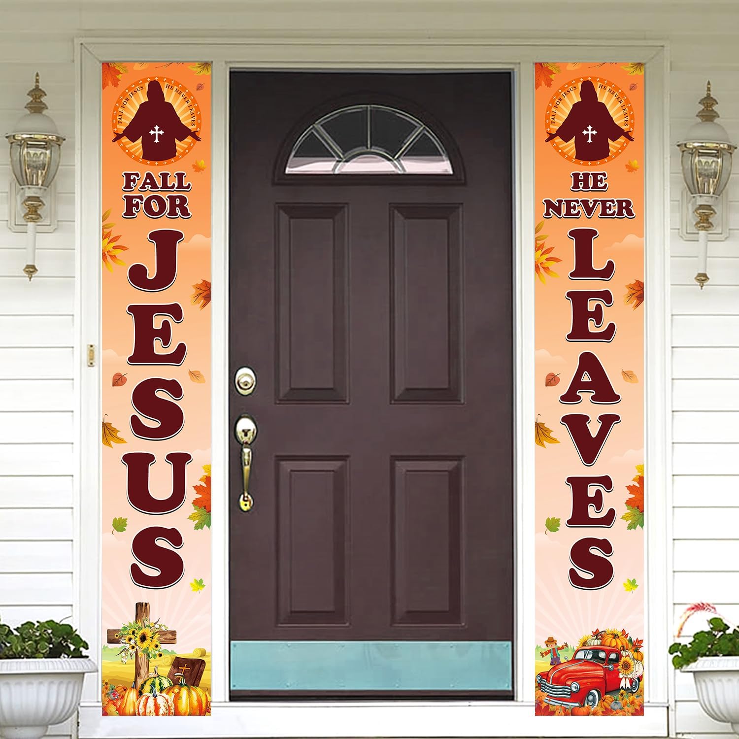 Amazon.com: Fall for Jesus He Never Leaves Banner, 71'' x 12'' Fall for ...