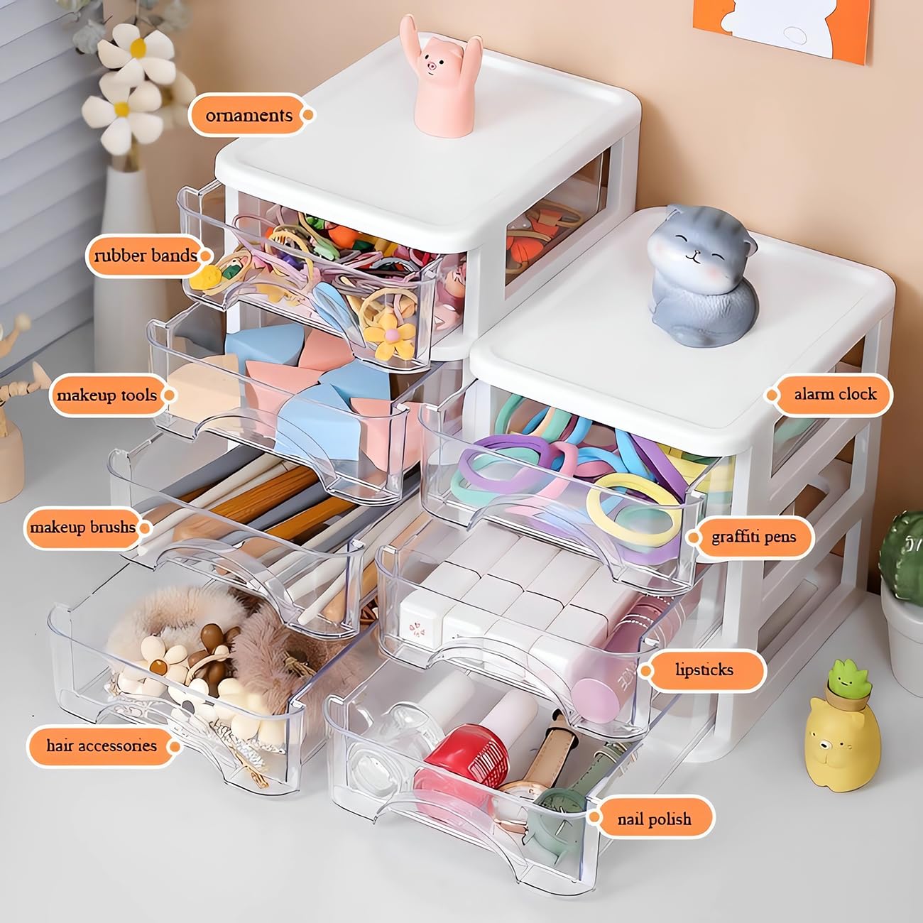 Snapklik.com : Desk Top 4-Drawer Storage Organizer, Plastic Desk Drawer ...