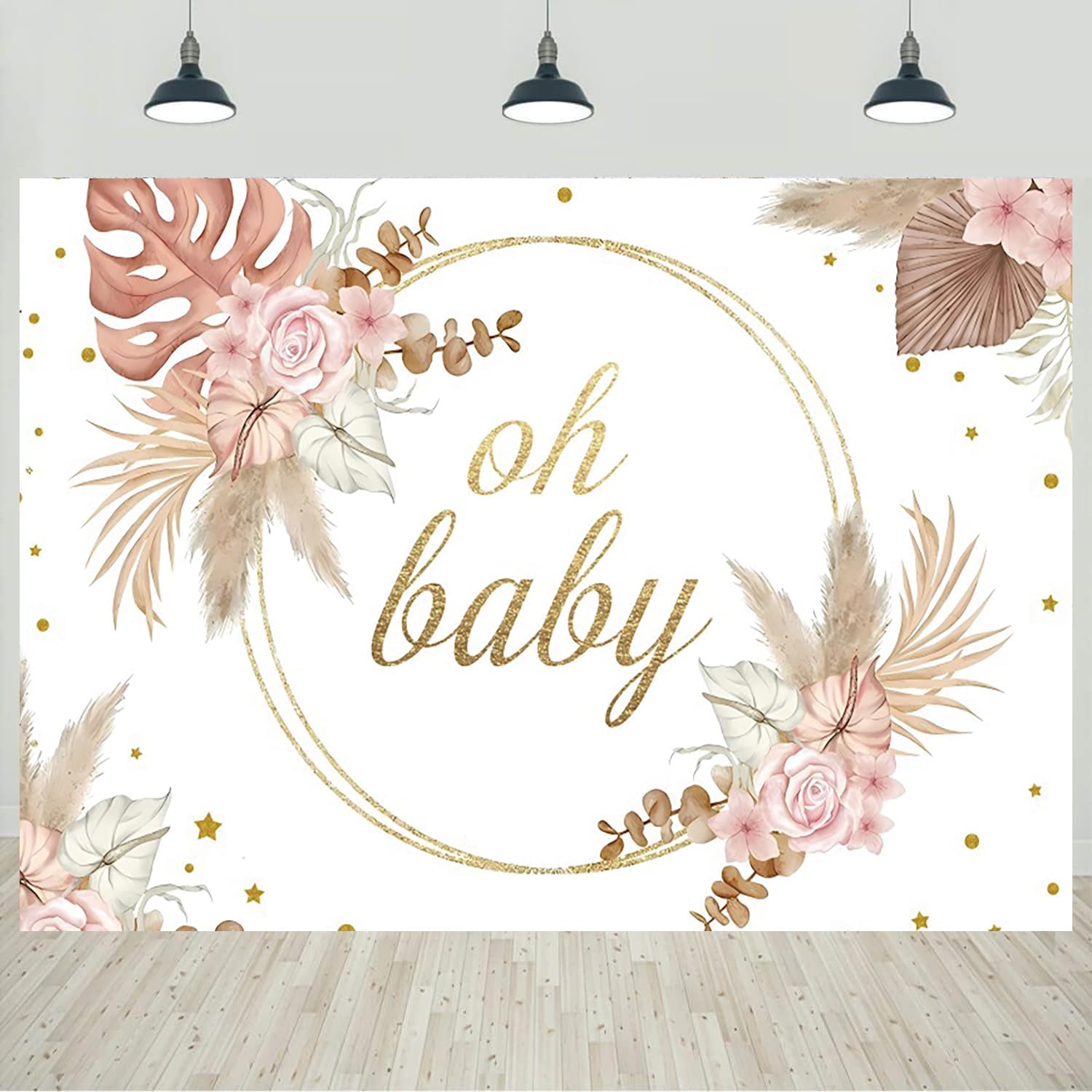 Amazon.com : 7x5ft Baby Shower Backdrop Boho Bohemian Floral Oh Baby ...