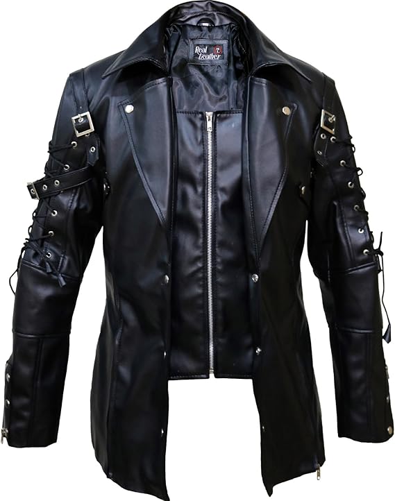 The Jasperz Punk Rave Poison Black & Maroon Jacket Mens Faux Leather ...