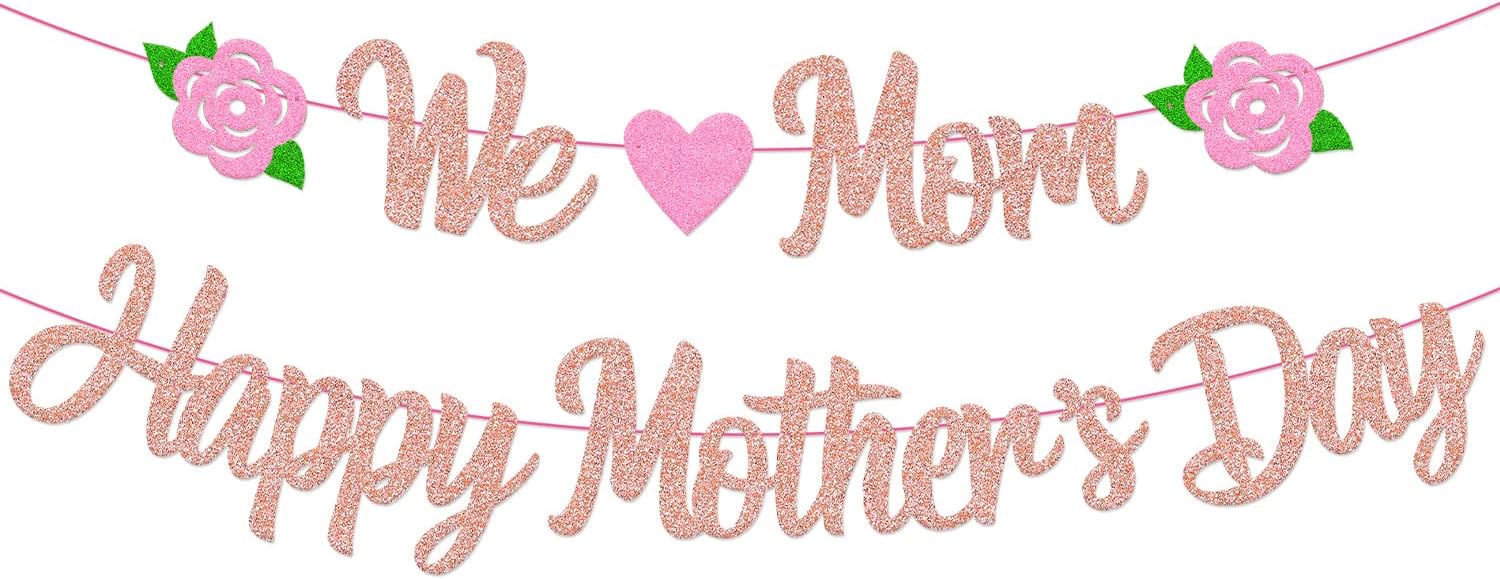 Amazon.com: We Mom Happy Mother's Day Banner Love you Mom Decoration ...