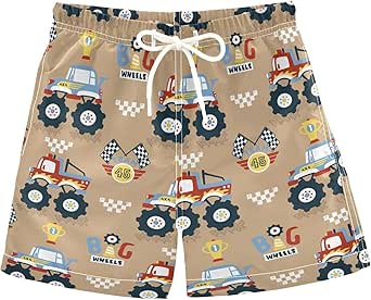 Amazon.com: Pigsaly Funny Monster Truck Boys Swim Trunks Cartoon Race ...