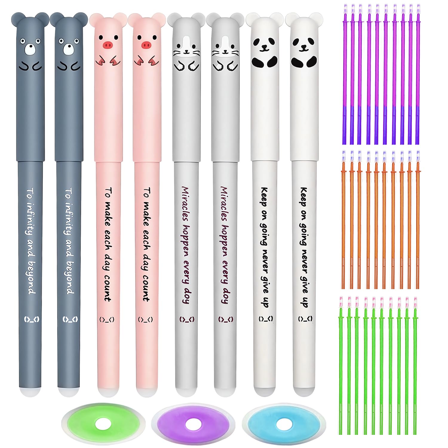 SWoob 8 Pcs 0.35mm Kawaii Erasable Pens Cute Rub Out Pen Animal ...
