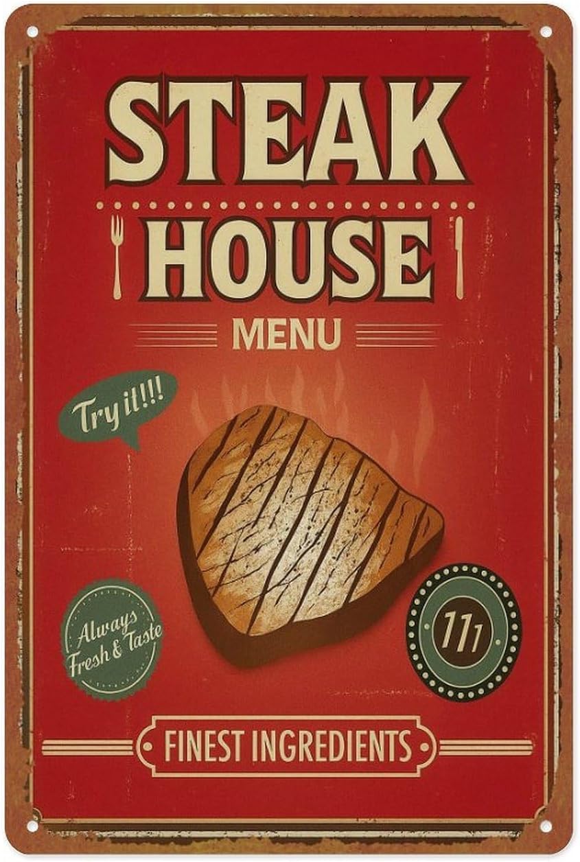 Amazon.com: Steak House Menu, Retro Steak Design Aluminum Metal Sign ...