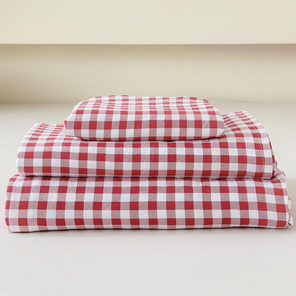 Red Gingham Sheets Queen