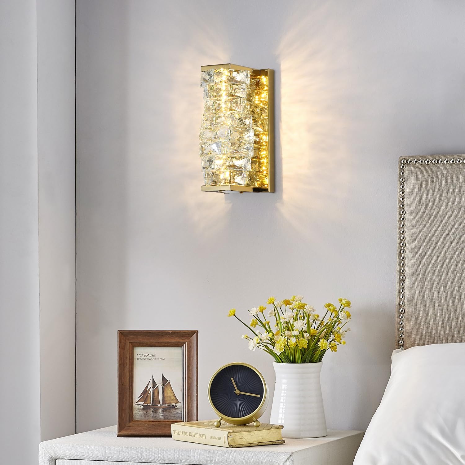 Sxtiger Modern Crystal Wall Light Sconce, Three-Color LED Crystal Wall ...