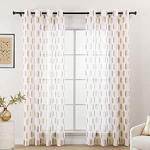 Amazon.com: L.Z.E White Brown Sheer Curtains 96 Inches Long 2 Panels ...