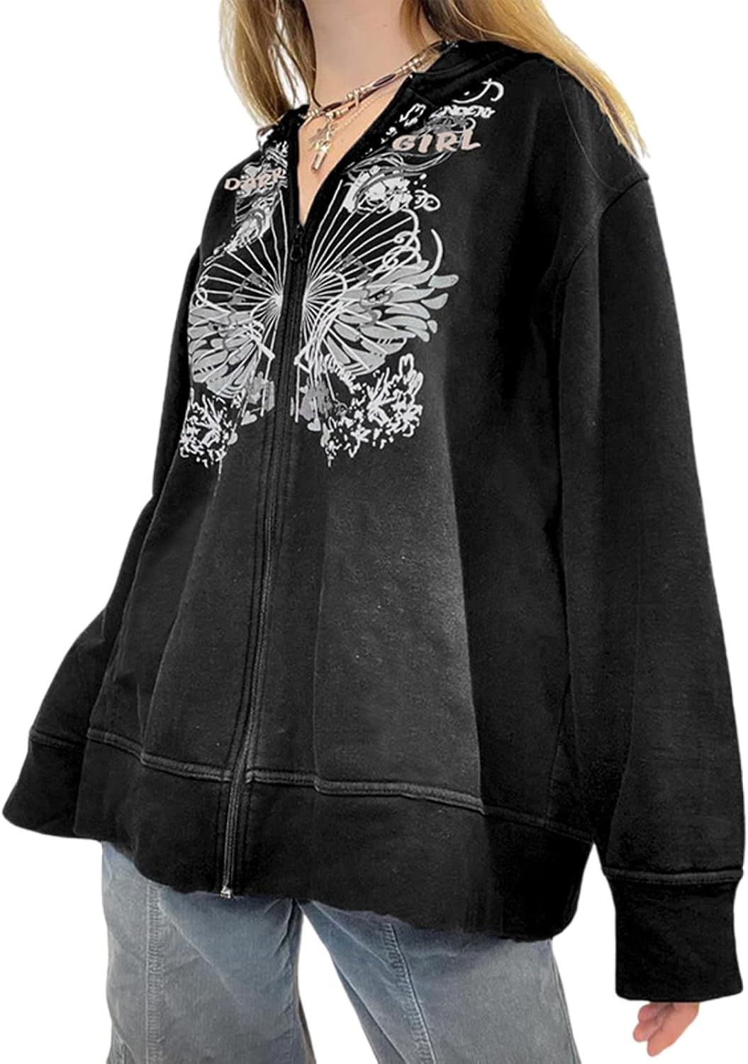 Amazon.com: Ethbox Gothic heart -shaped printed zipper hoodie Harajuku ...