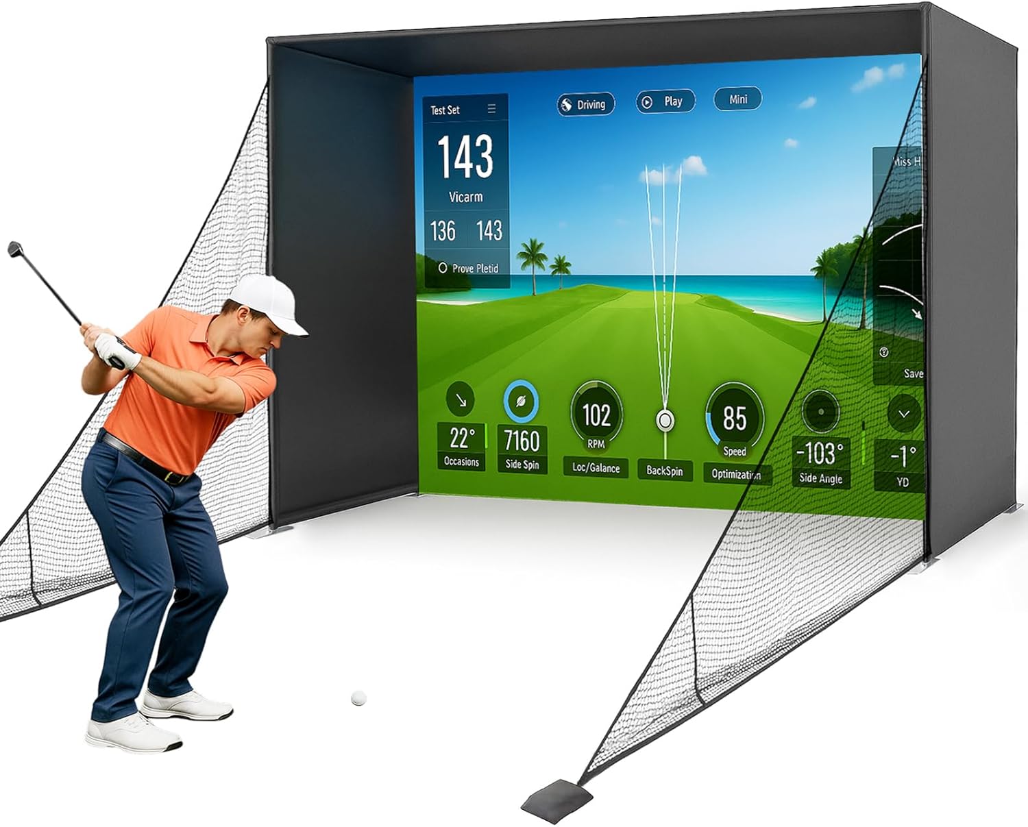 Golf Simulator Enclosure Nets 10 x 8 ft with HD Impact Display ...