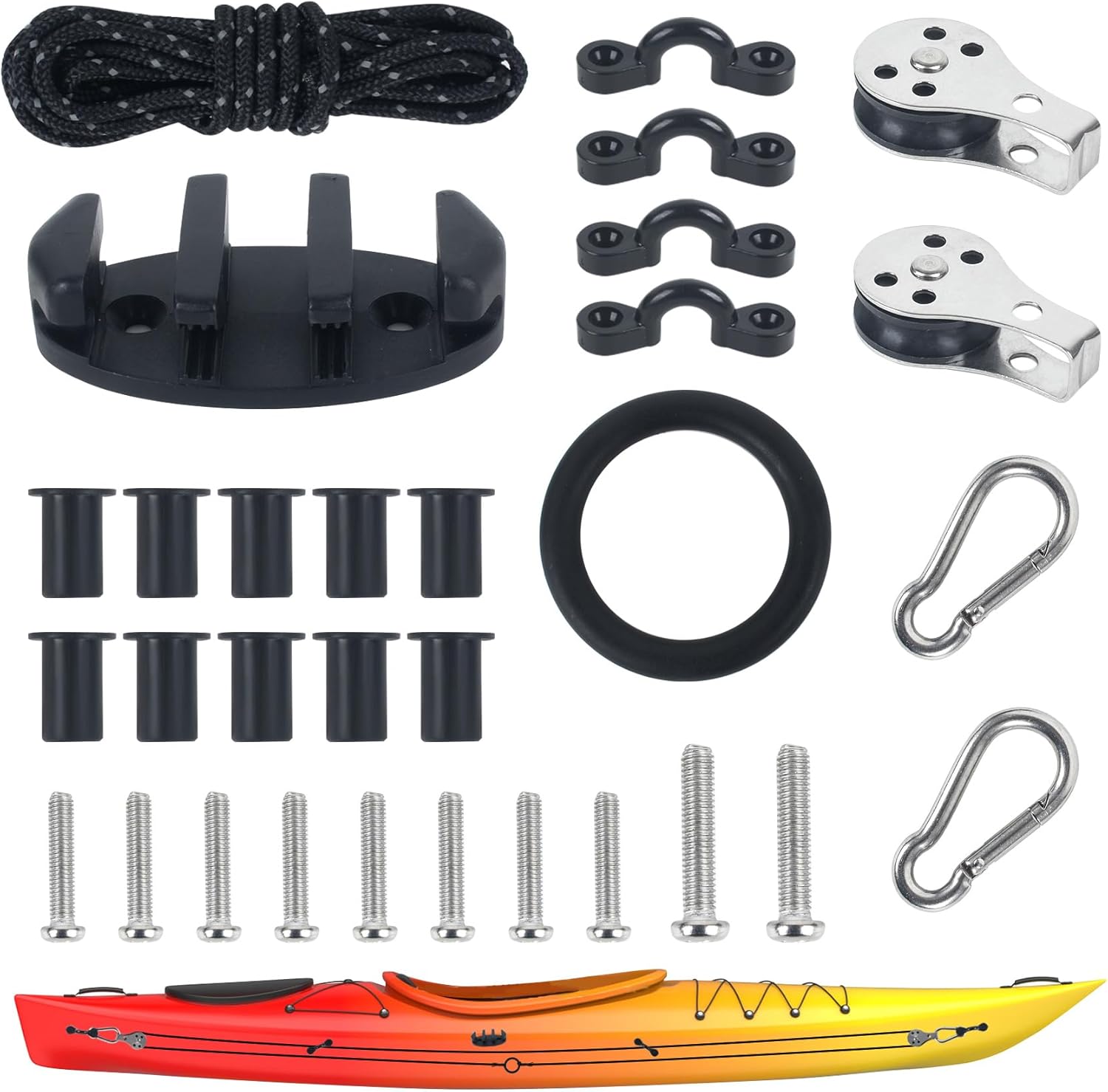 Amazon.com : Kayak Canoe Anchor Trolley Kit with 33ft Reflective Rope ...