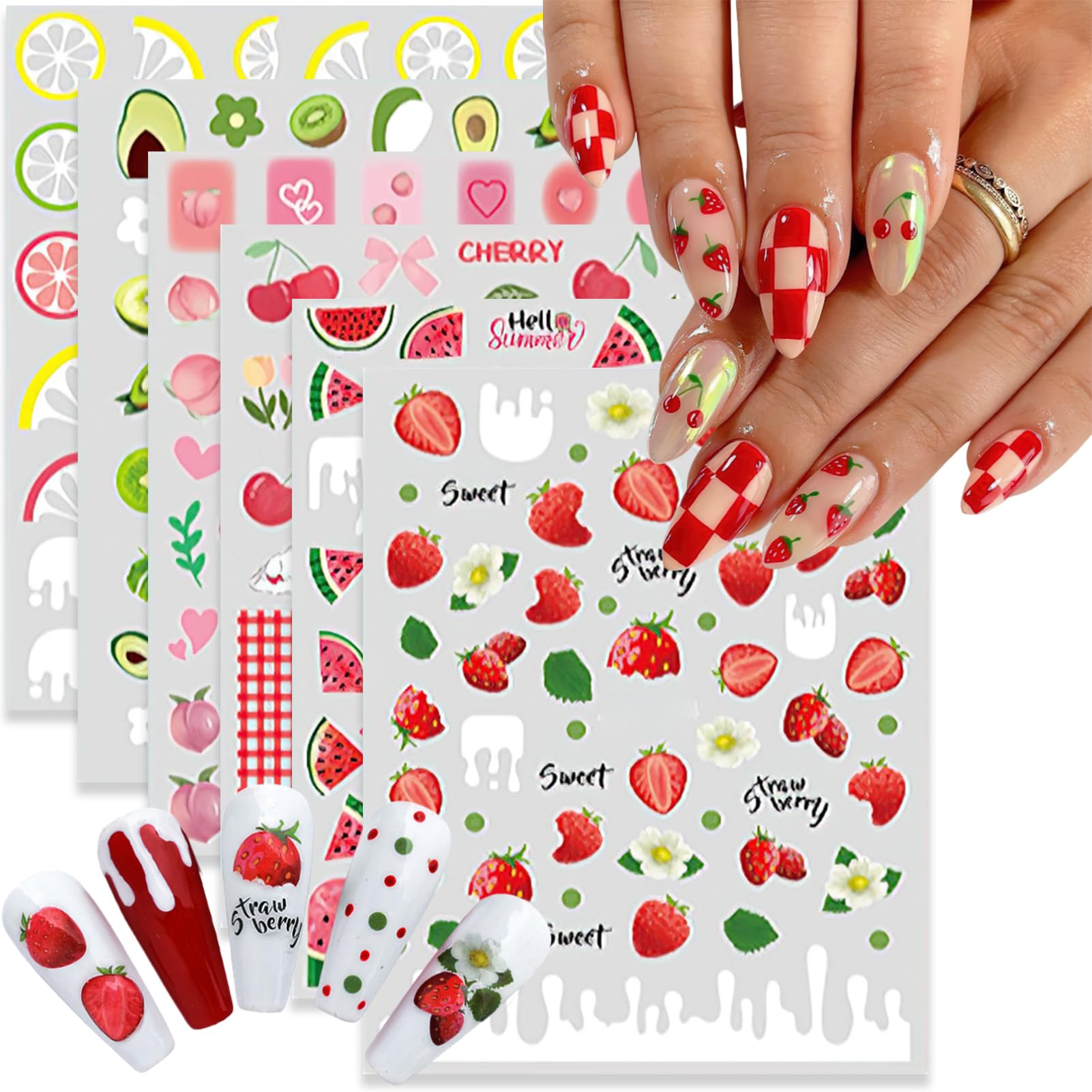 Amazon.com: Fruit Nails Stickers 6 Sheets Summer Nails Art Stickers 3D ...