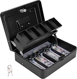 Amazon.com: ZYNKORA Cash Box Metal Money Box with Tray & Key Lock ...