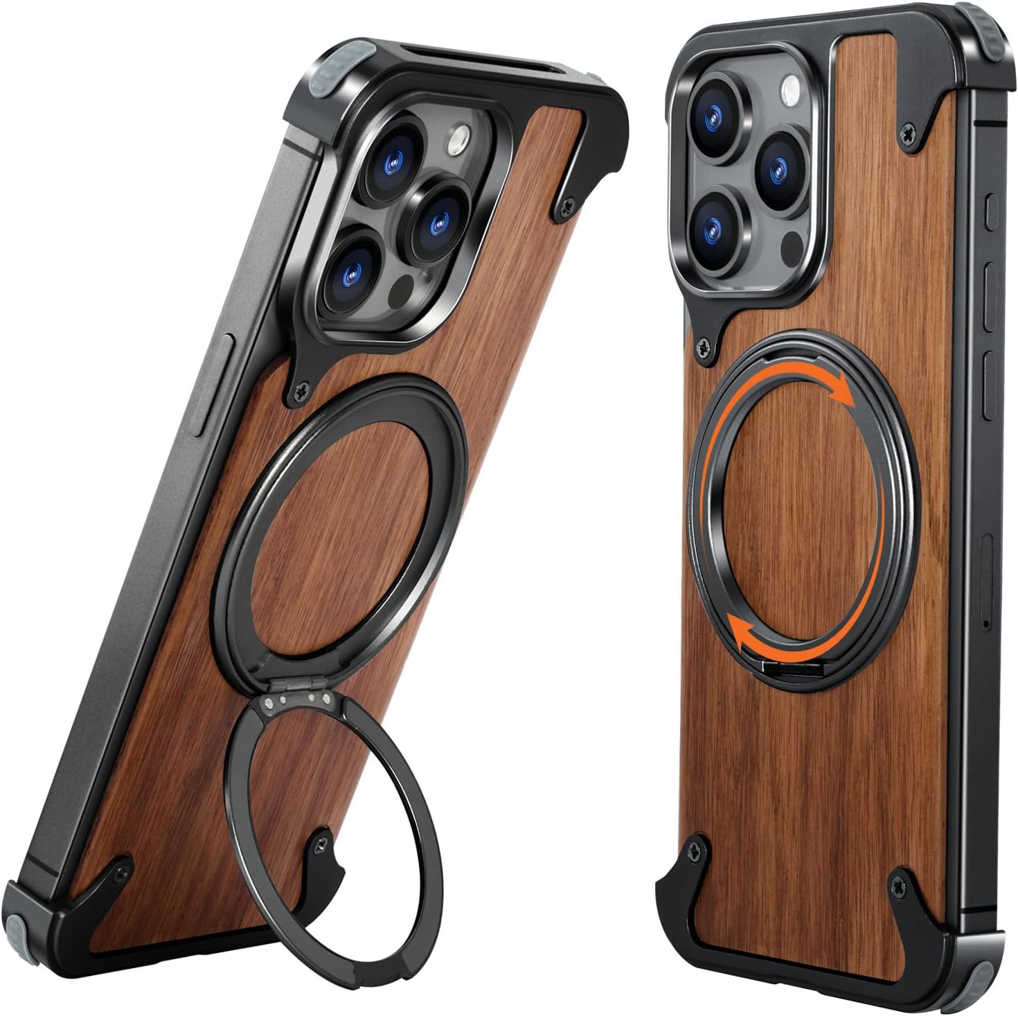 Amazon.com: OGRANEE Frameless Case for iPhone 15 Pro Wood Grain Metal ...