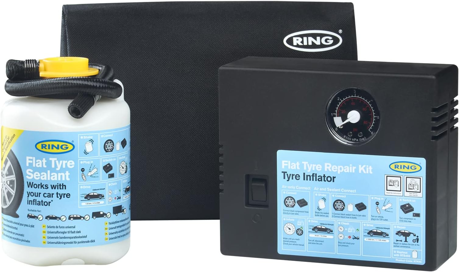 RING Car Puncture Repair Kit - Sealant & Tyre Inflator Included ...
