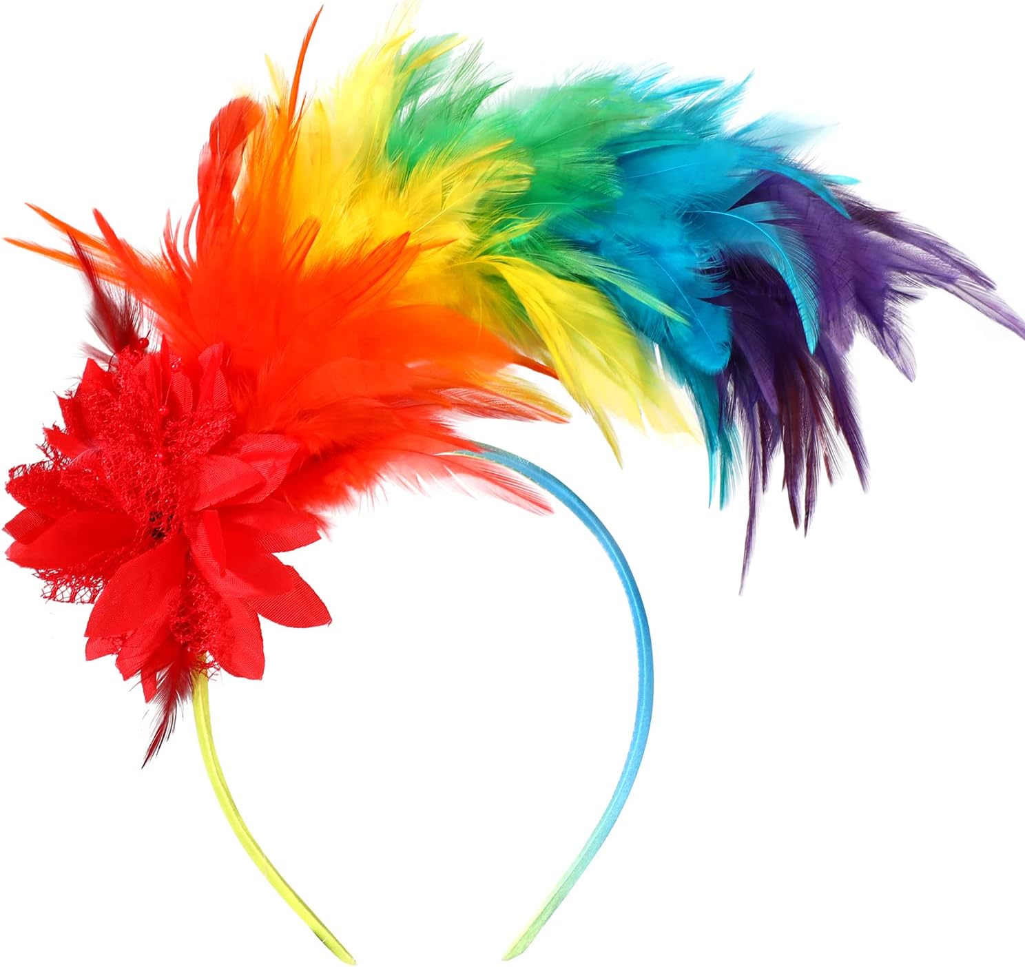 MWOOT Feather Headband, 1920s Feathered Fascinator, Rainbow Headpiece ...