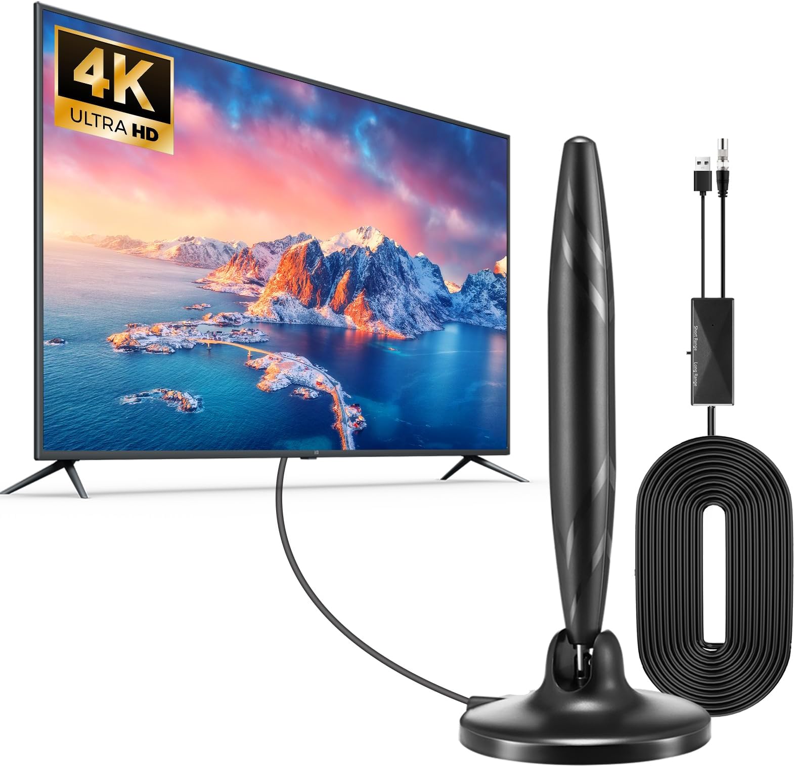 MAXZIQF 4K HD TV Aerial Indoor - Lifetime Free 100+ Channels with Easy ...