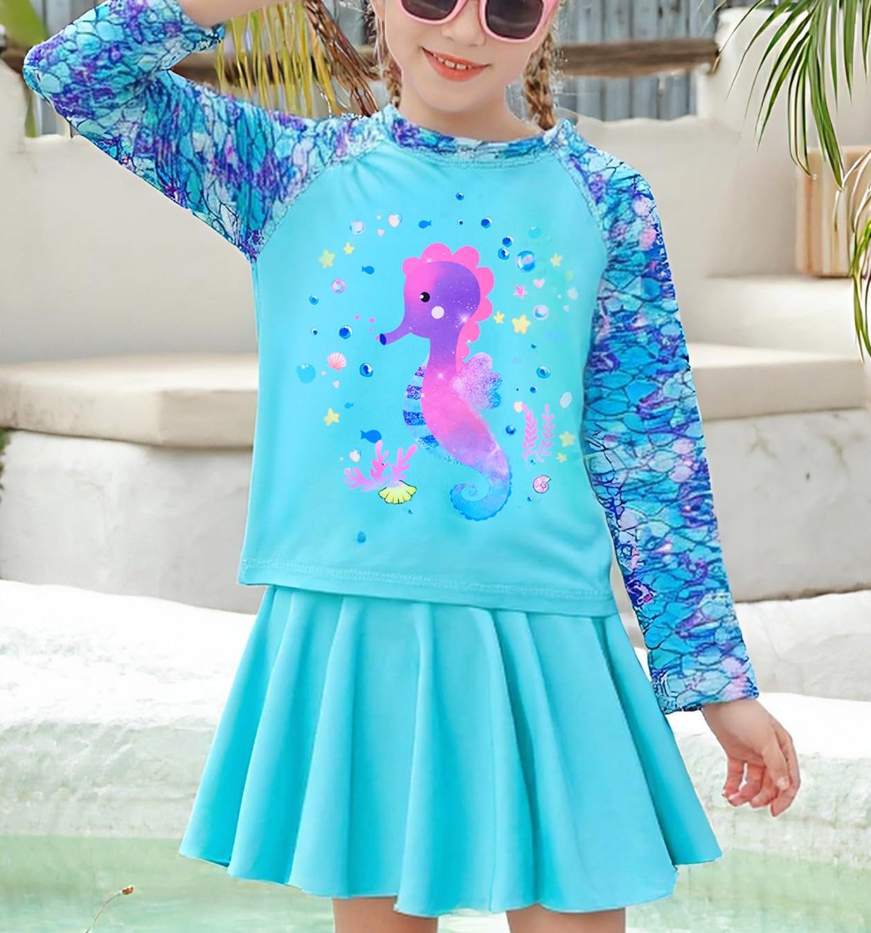 Snapklik.com : Kids Girls Swimsuit Rashguard Set 7t 8t Mermaid Long ...