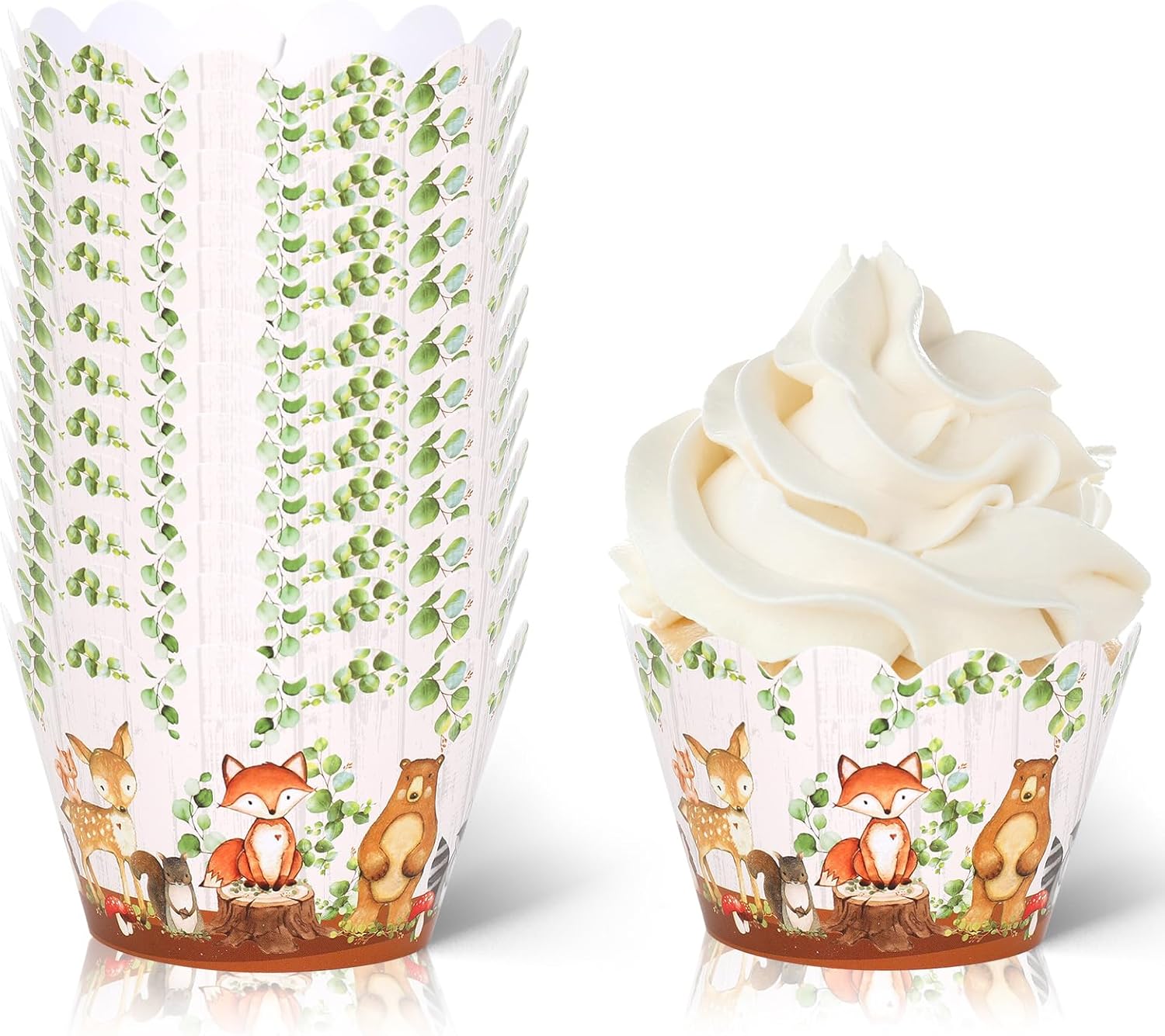 Whaline 36Pcs Woodland Creatures Cupcake Wrappers Forest Animal Cupcake ...