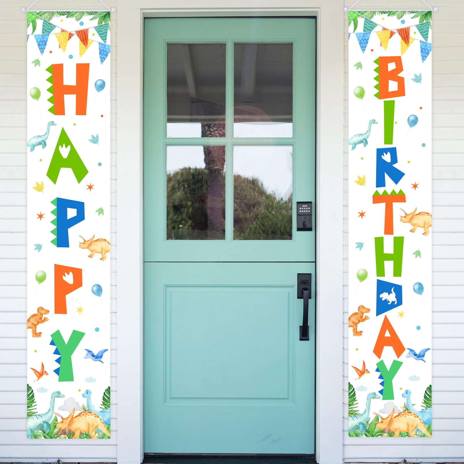 Amazon.com: JOYMEMO Dinosaur Happy Birthday Porch Sign Door Banner ...