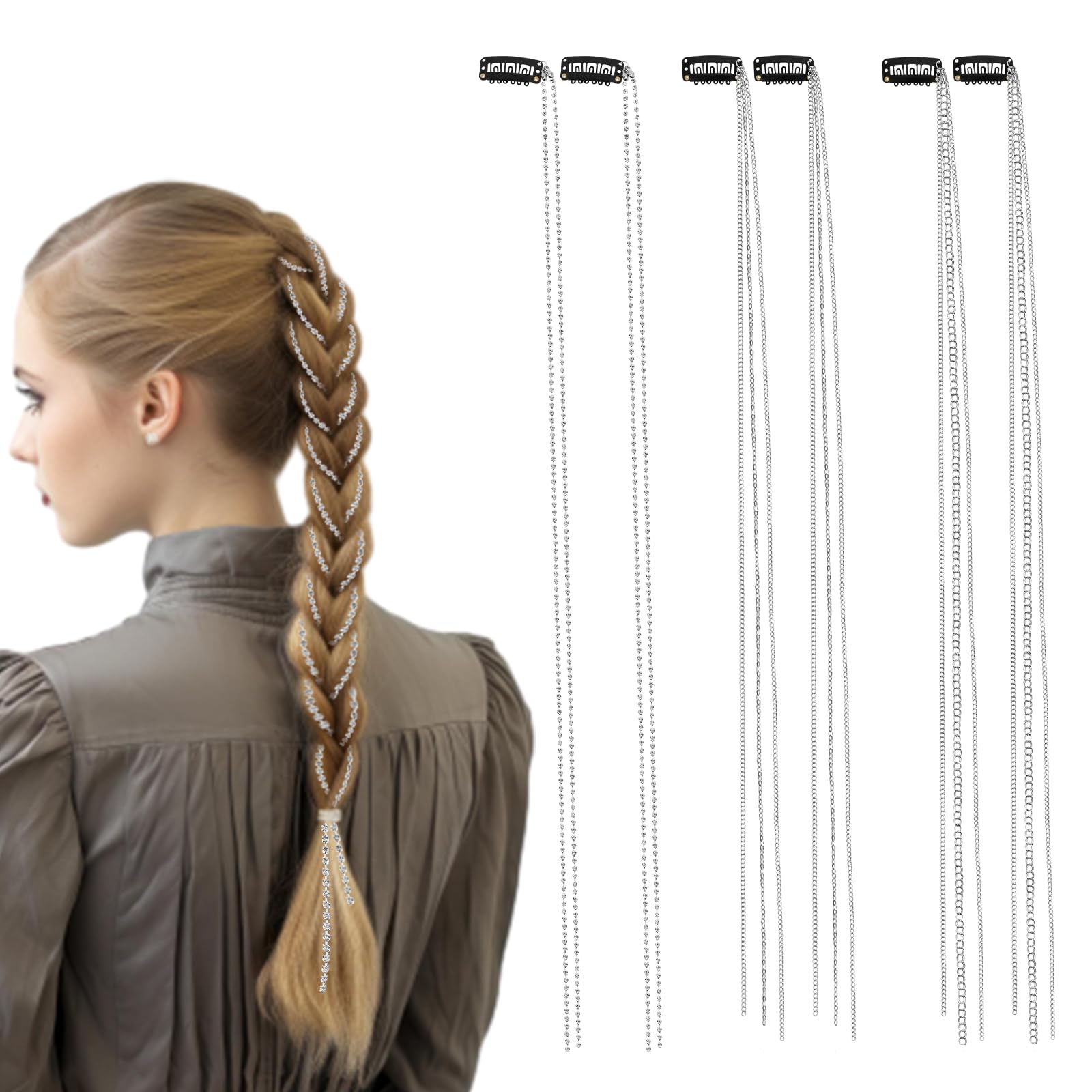 Amazon.com : 6Pcs Rhinestones Hair Chains Hair Clip Crystal Hair ...