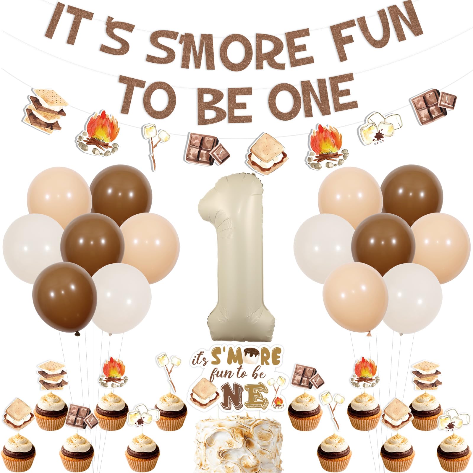 Amazon.com: JOYMEMO S'more 1st Birthday Party Decorations - It’s S’more ...