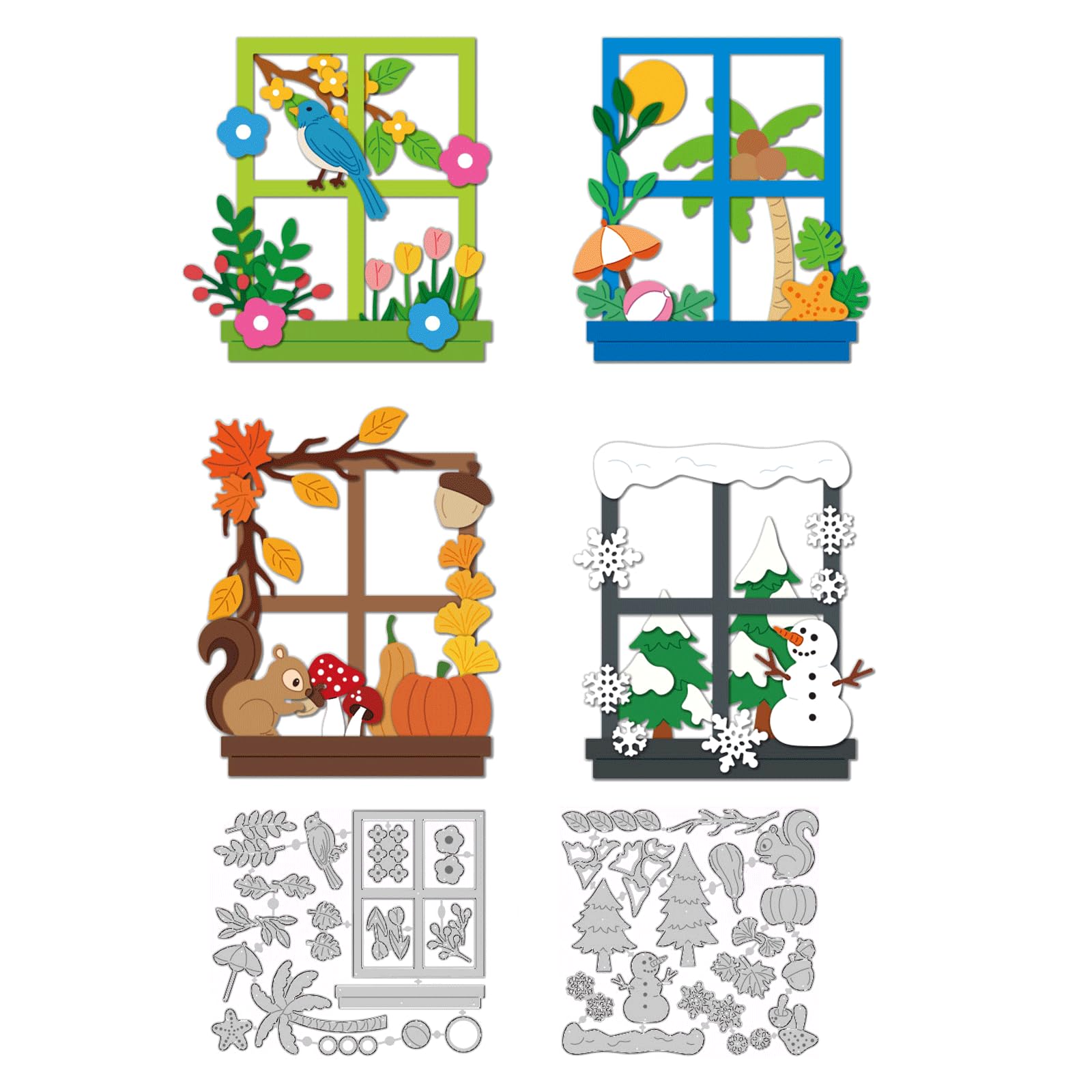 Amazon.com : DELORIGIN 4 Seasons Windows Cutting Dies Greeting Card Die ...