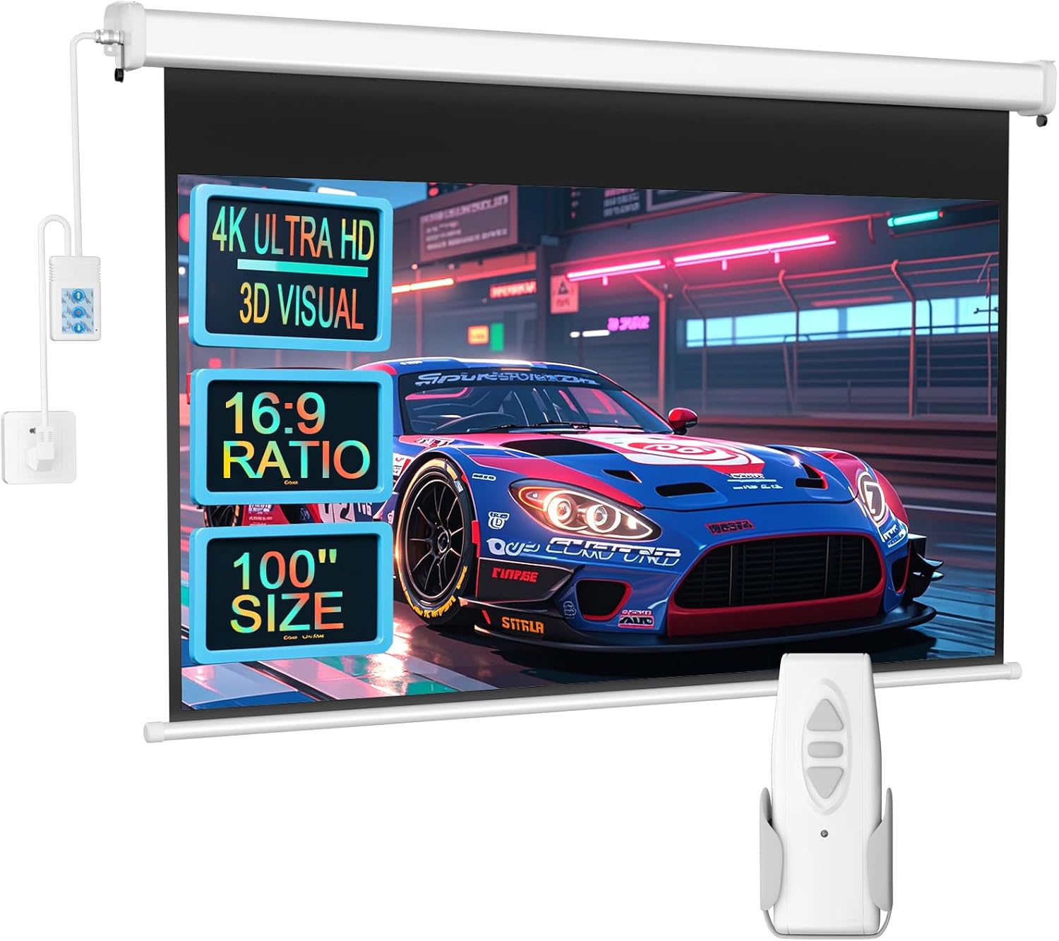 100'' Motorized Projector Screen, DIRESPHY Electric Indoor Projector ...