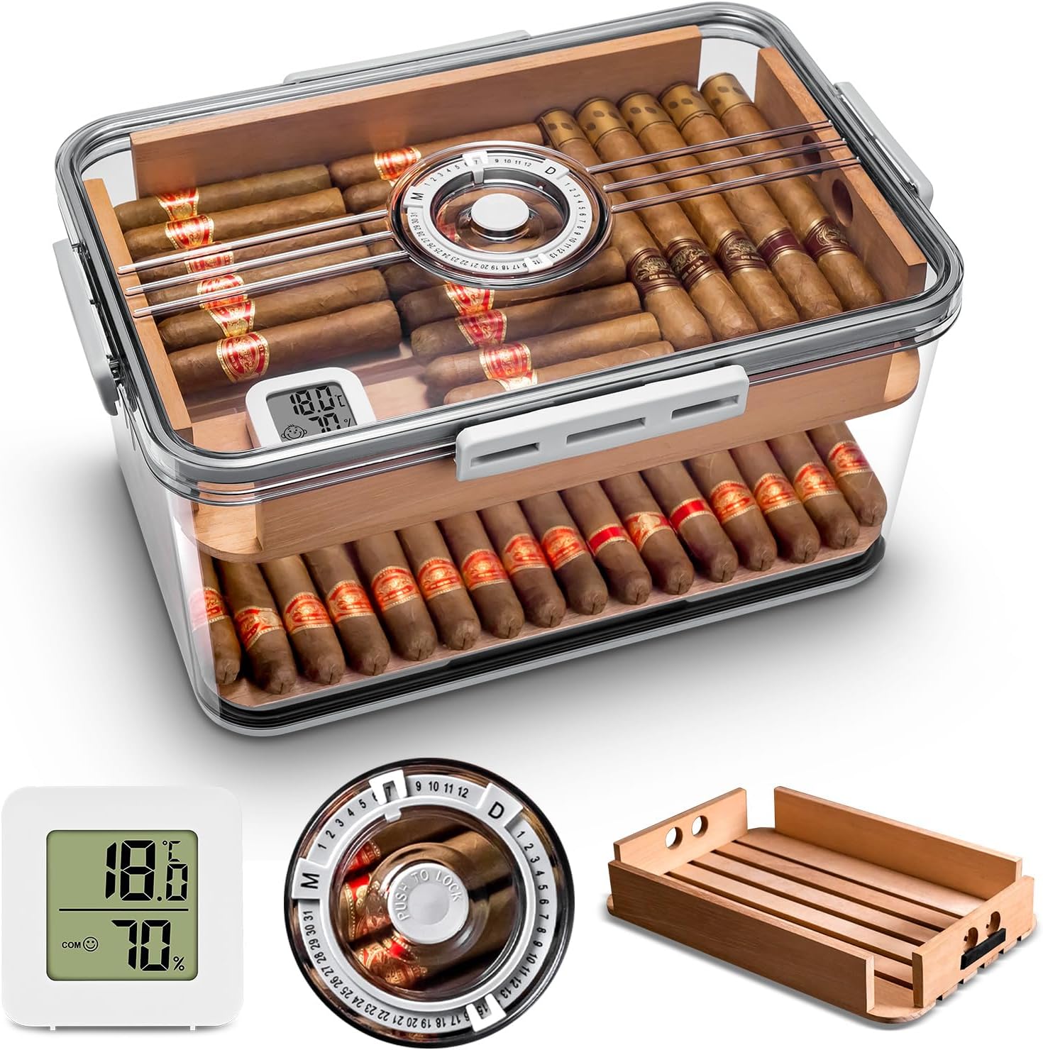 CIGARLOONG Cigar Humidor Large Accommodate 100 Cigars with Hygrometer ...