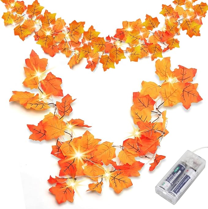 Amazon.com : Fall Decor [2 Pack] Lighted Fall Garland, Total 16.4ft 40 ...