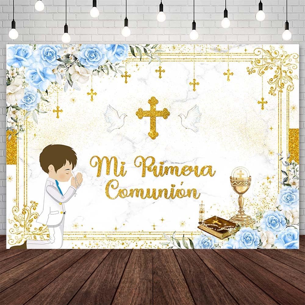 Amazon.com : AIBIIN 7x5ft Mi Primera Comunion Backdrop for Boys ...