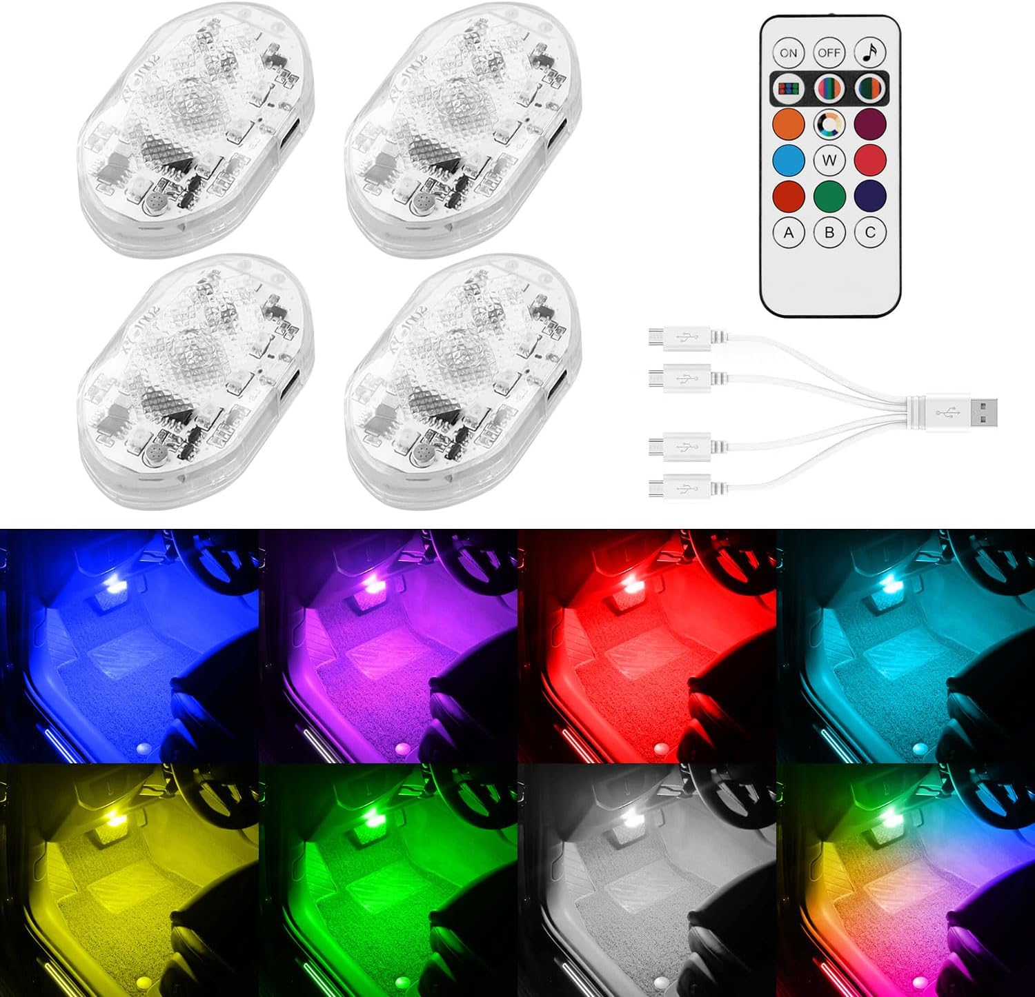 Amazon.com: LYCARESUN 4 Pcs Wireless Interior Car Led Lights with ...