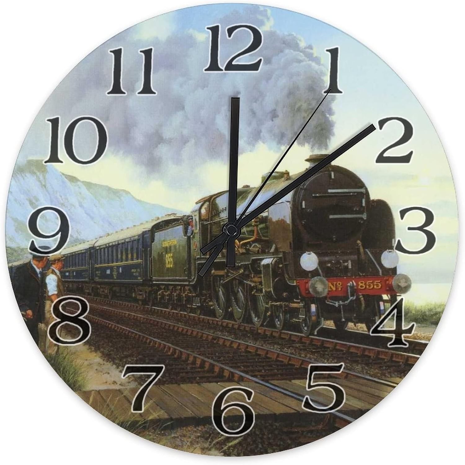 Amazon.com: Vintage Train Clock Oil Pianting Steam Train Farmhouse ...