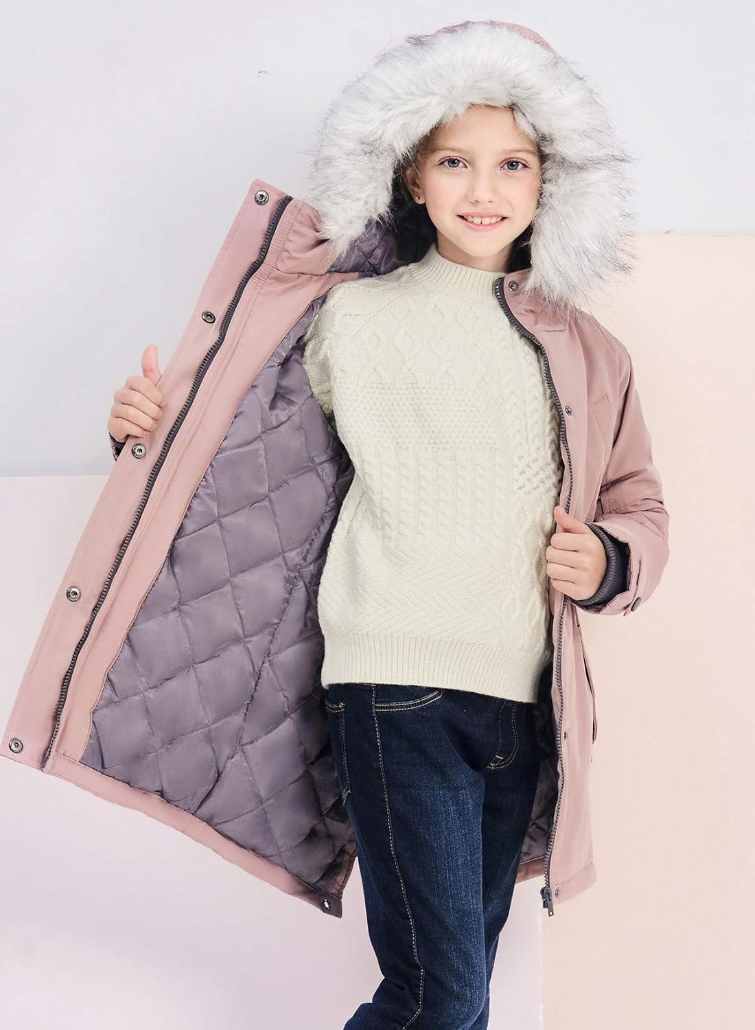 Amazon.com: SOLOCOTE Girls Winter Coats Heavyweight Medium Length Warm ...