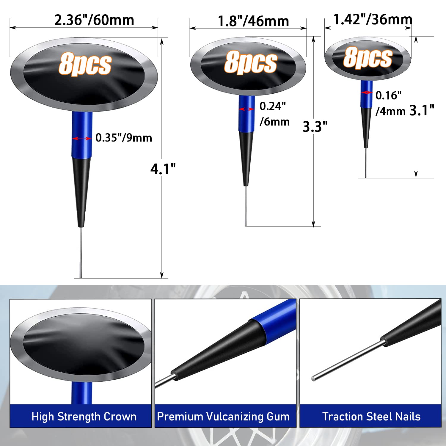 Snapklik.com : Socpuro Tire Repair Patch Plug Kit 24Pcs Rubber Puncture ...
