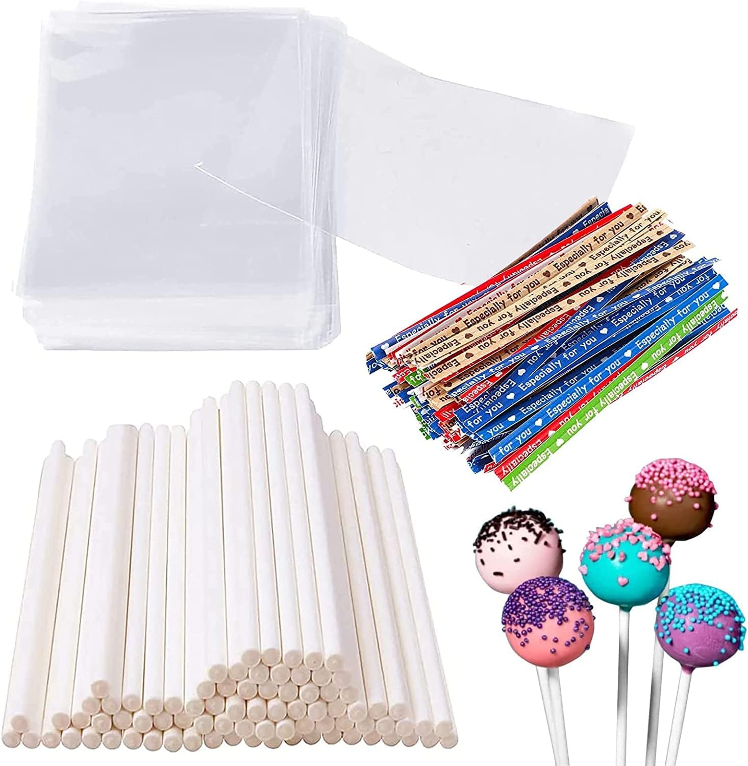 Amazon.com: Cake Pop Sticks and Wrappers, 4 inch Lollipop Stick 100Pcs ...