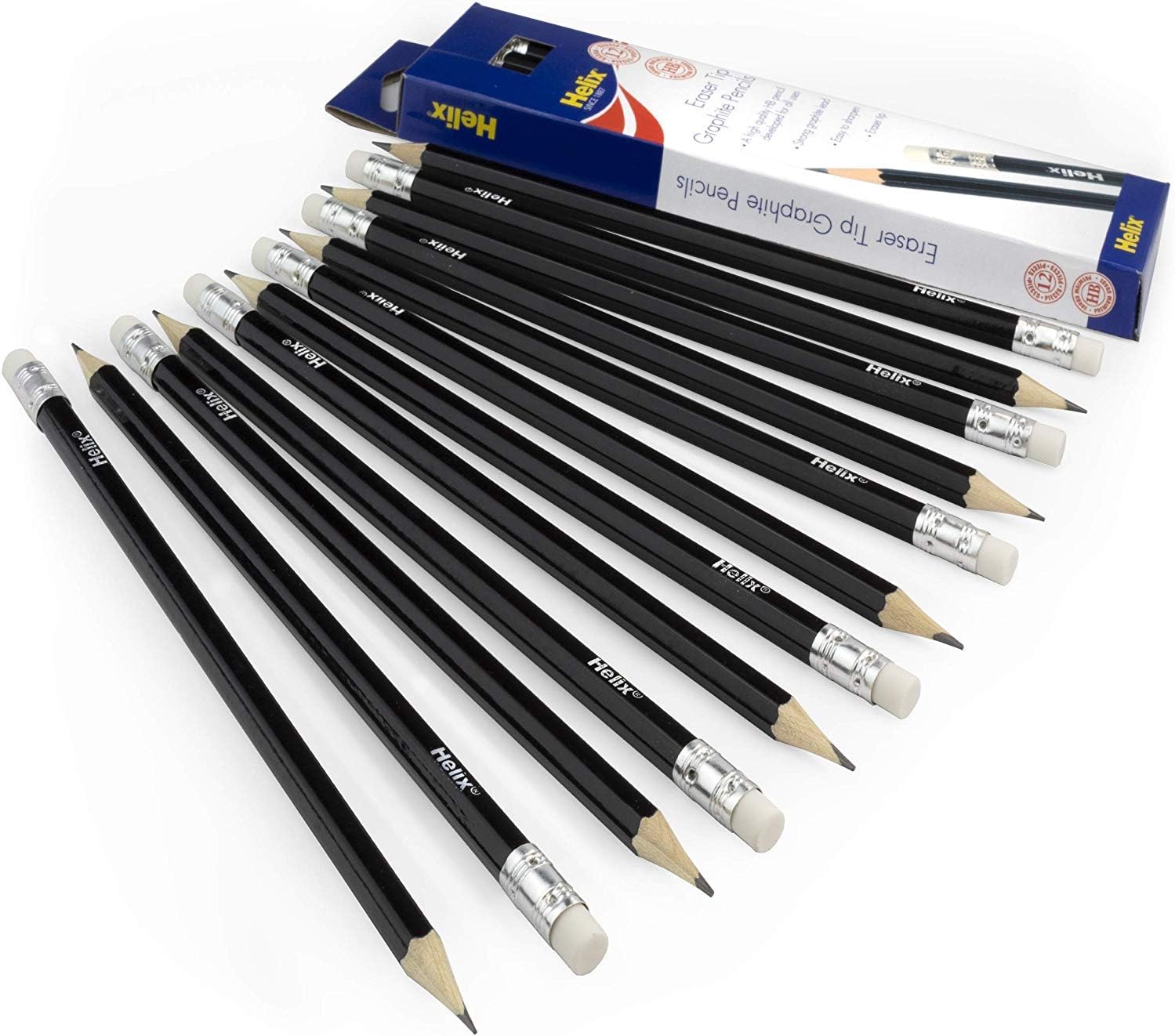 Helix Oxford 2B Grade Graphite Pencils with Eraser Tip (Pack of 12 ...