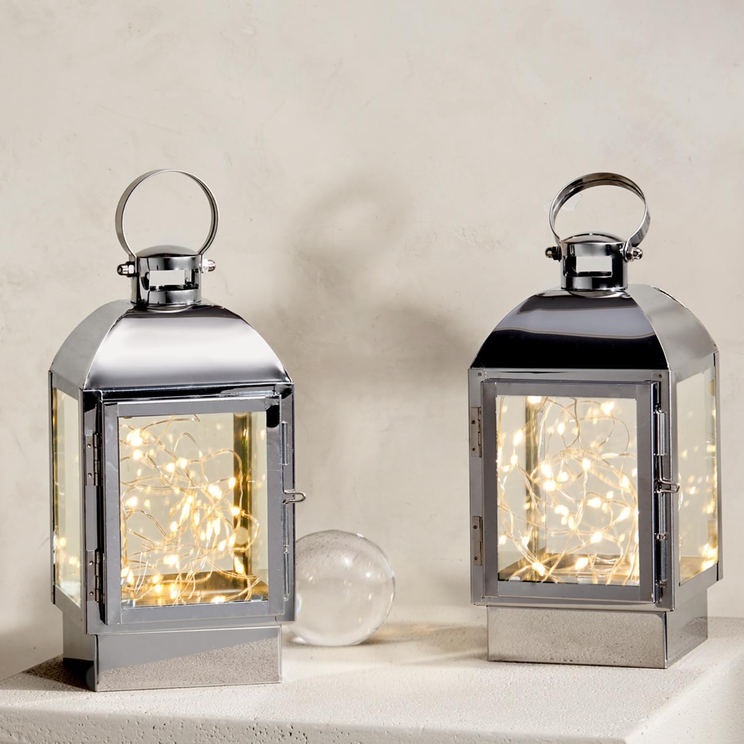 Amazon.com: LampLust Silver Decorative Lanterns with Fairy Lights, 2 ...