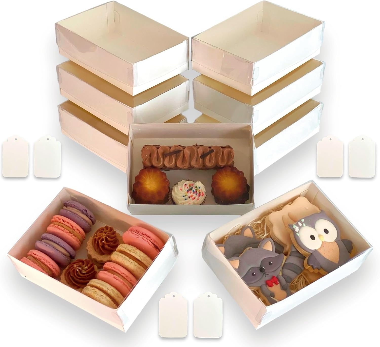 Amazon.com: VASSAPACK 18 Pcs White Bakery Boxes with Clear Lid - 6.30x4 ...