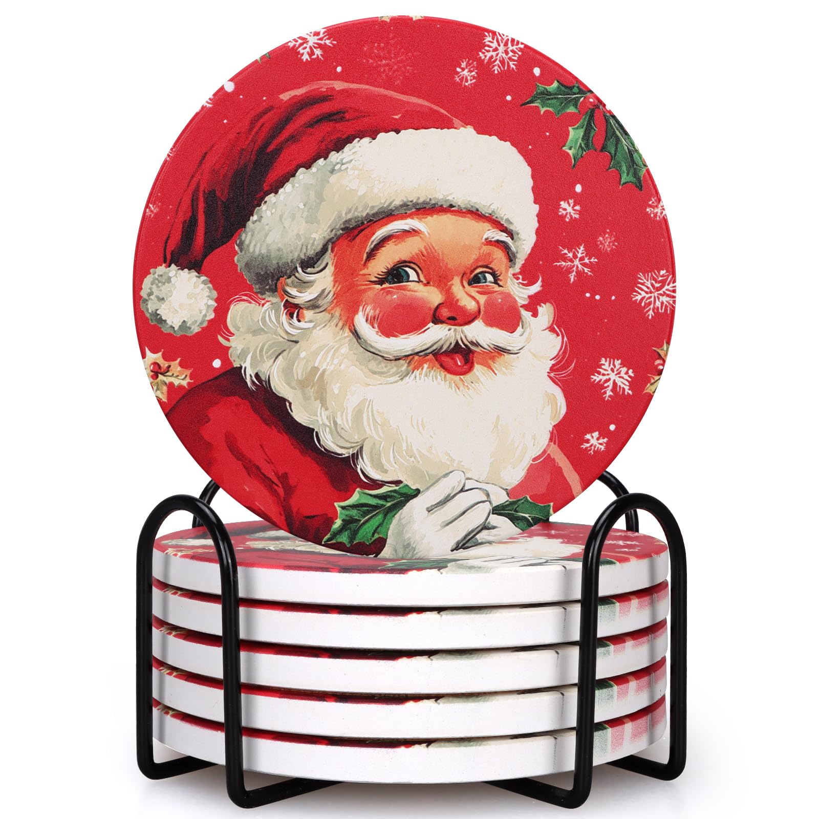 Amazon.com: Christmas Coasters Set of 6 Red Xmas Coasters with Holder ...