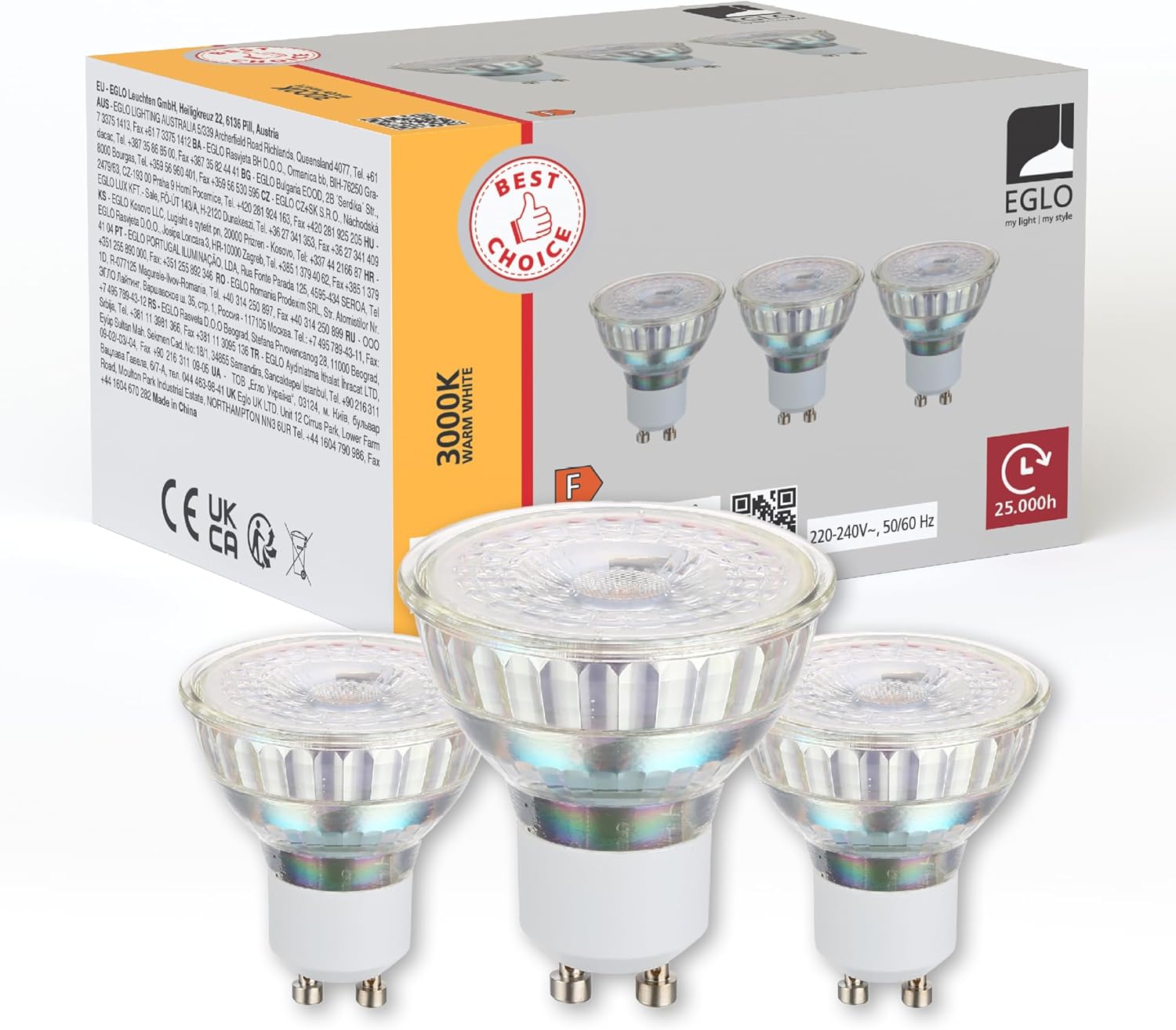 EGLO GU10 Lampe 3er-Set, 3 LED-Reflektor Spots, Reflektorlampen je 4,5 ...
