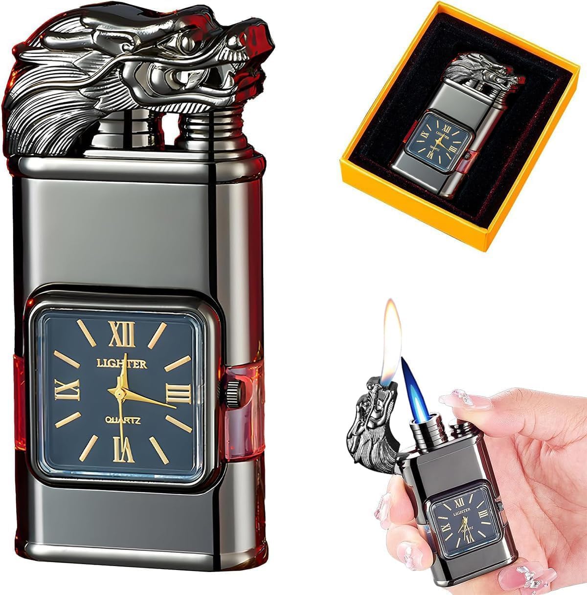 Amazon.com: ZITOOP Windproof Lighter Vintage Watch Bezel Jet Flame ...