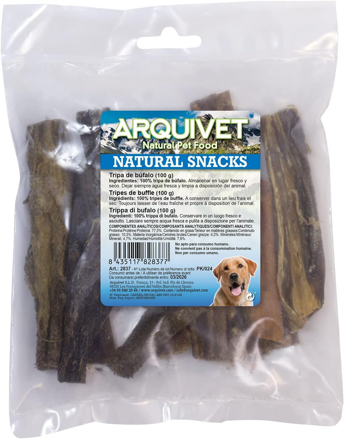 ARQUIVET Trippa di vitello - sacchetti 100 gr - Snack 100% naturali per ...