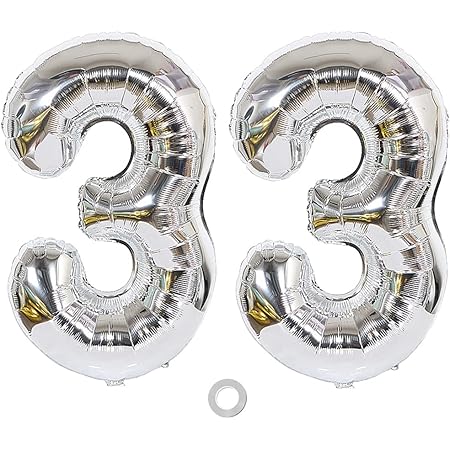 Amazon.com: 40inch Silver Foil 33 Helium Jumbo Digital Number Balloons ...
