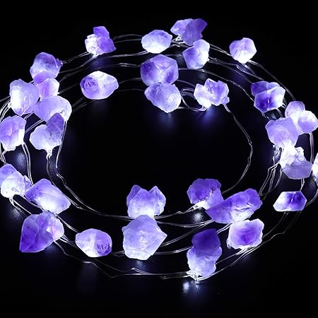 Amethyst Crystal String Light, 16 Colors Dimmable Natural Fluorite ...