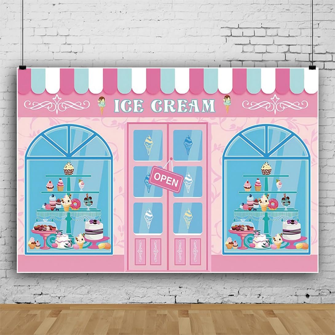 Amazon.com : Pnylzzyxh 8x6ft Ice Cream Shop Backdrop Pink Girl Princess ...