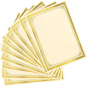 Lurrose Certificate Paper 10 Sheets Blank Gold Foil Border A4 ...