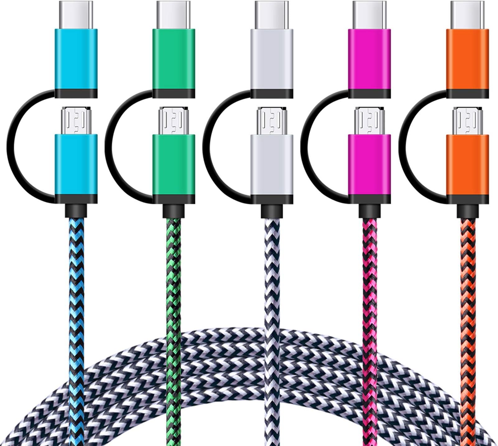 Amazon.com: USB Type C Cable 5Pack 6Ft USB C 2in1 Cable [Micro USB ...
