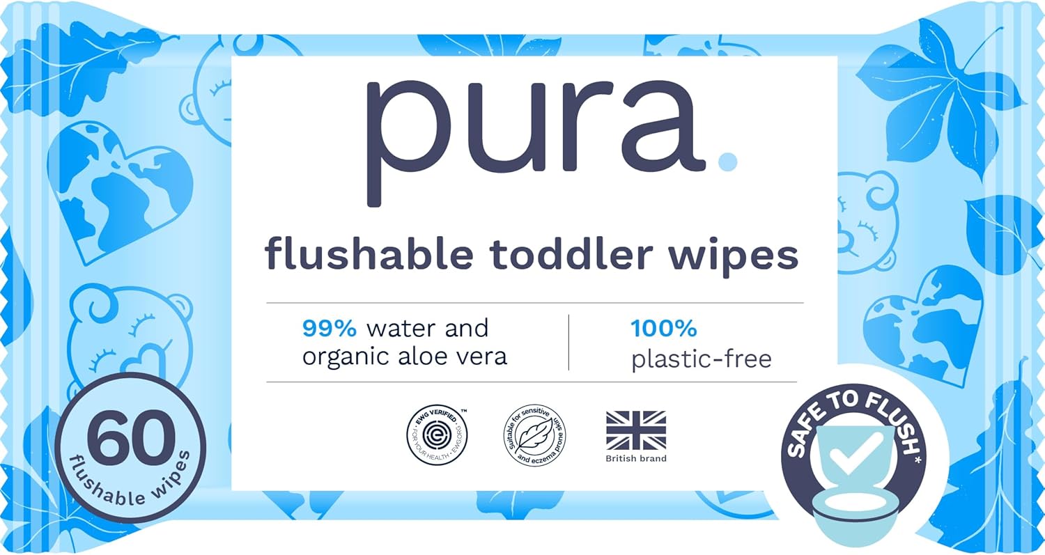 Amazon.com: Pura Flushable Toddler Wipes 1 x 60 Wipes, 100% Plastic ...
